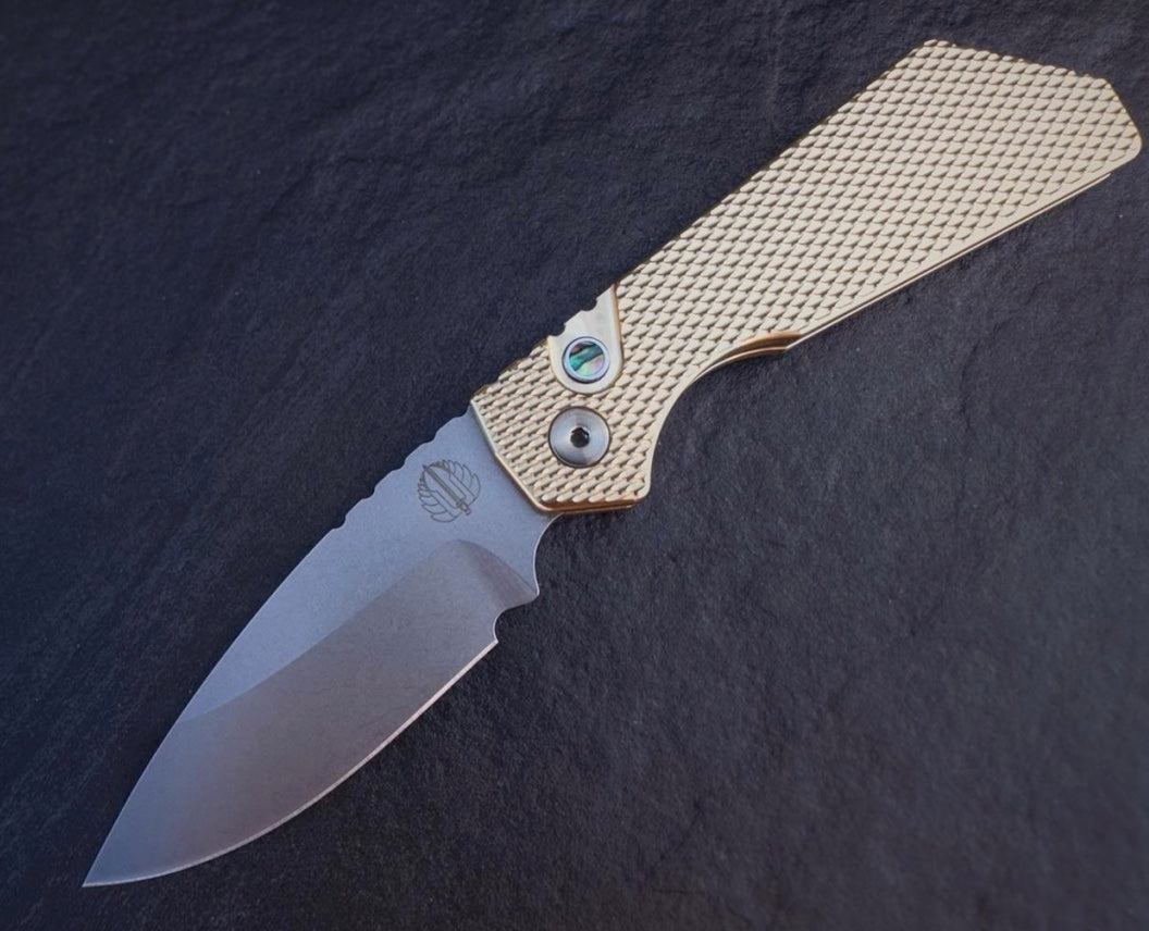 Pro-Tech Knives Strider PT+ Automatic - Textured Bronze Aluminum Handl ...