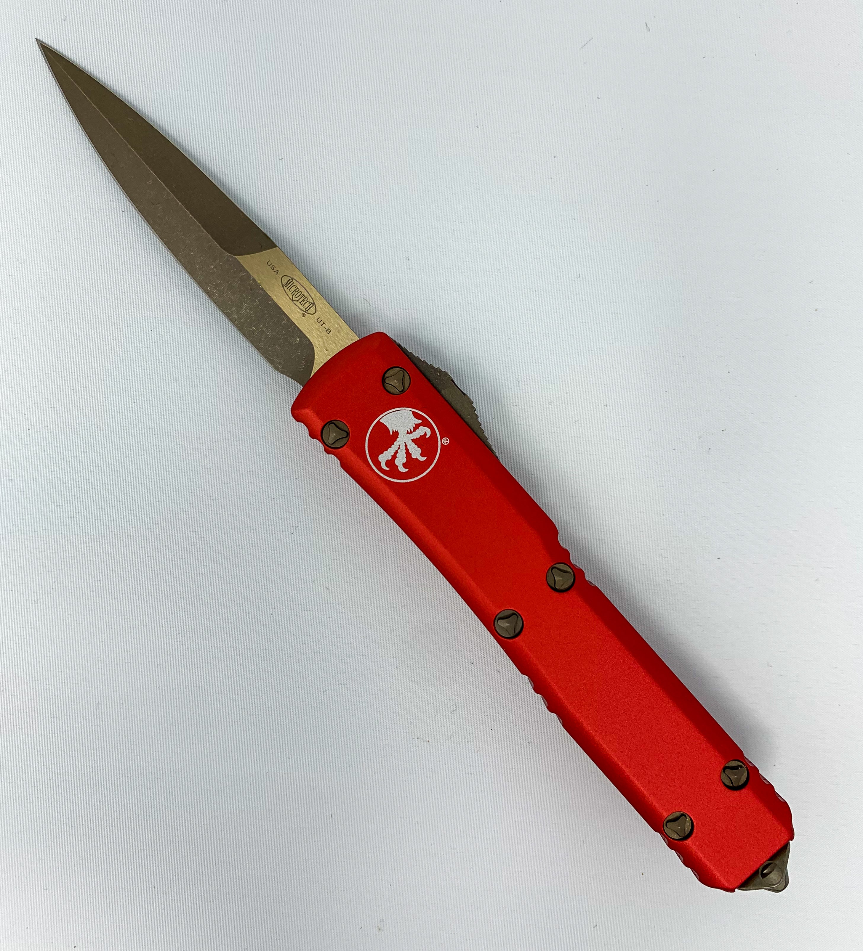 Microtech Ultratech - Bayonet - Apocalyptic Bronze Hardware - Red Chas ...